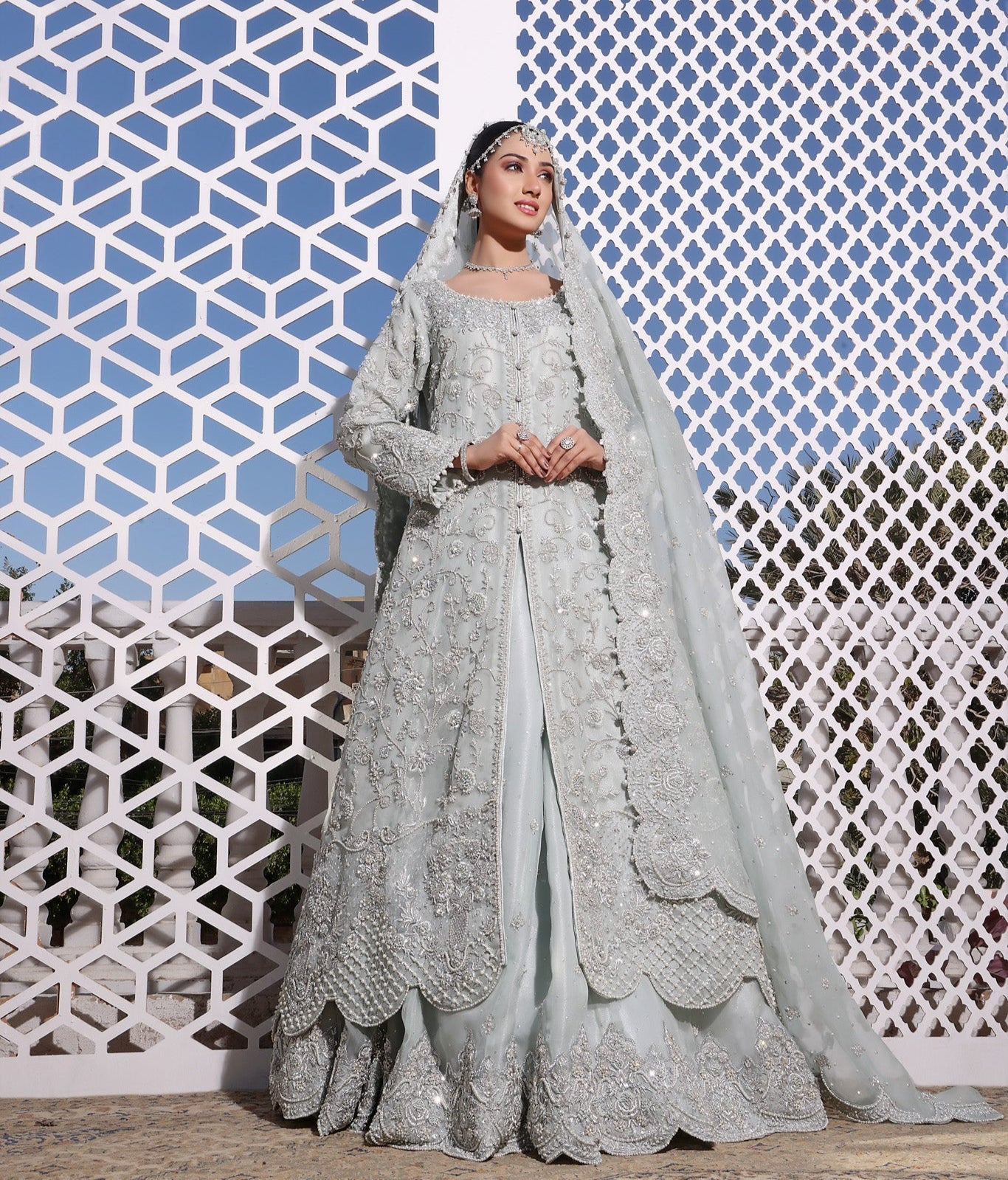 Aphrodite- Powder blue Pakistani bridal maxi gown – Karigur
