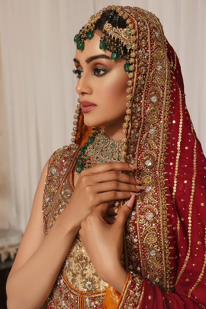 Ziba- Deep Red Pakistani Bridal Lehengas in USA – Karigur