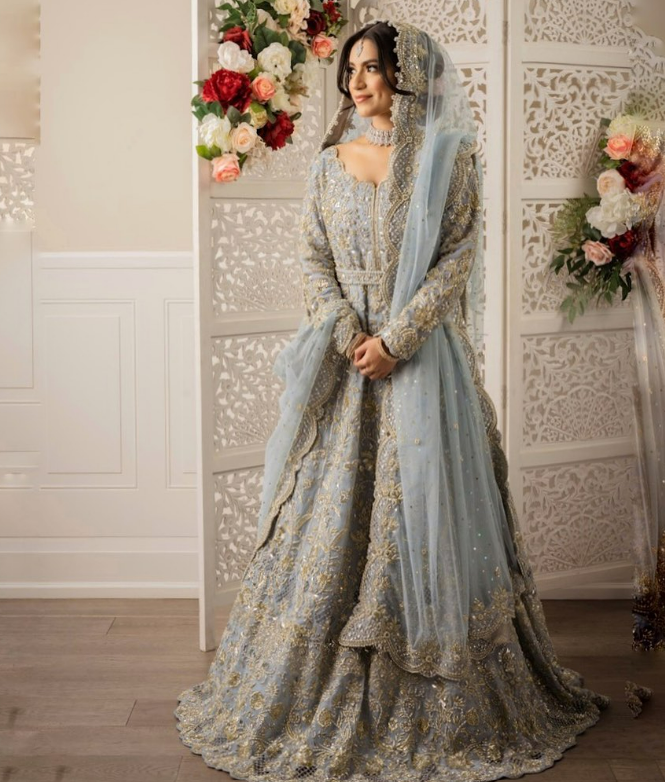 Larisa- Powder blue Pakistani Bridal Gown – Karigur